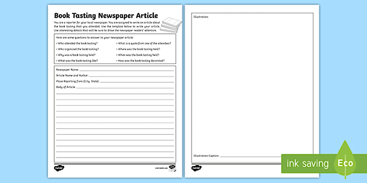 Book Tasting Newspaper Article Worksheet (teacher made)
