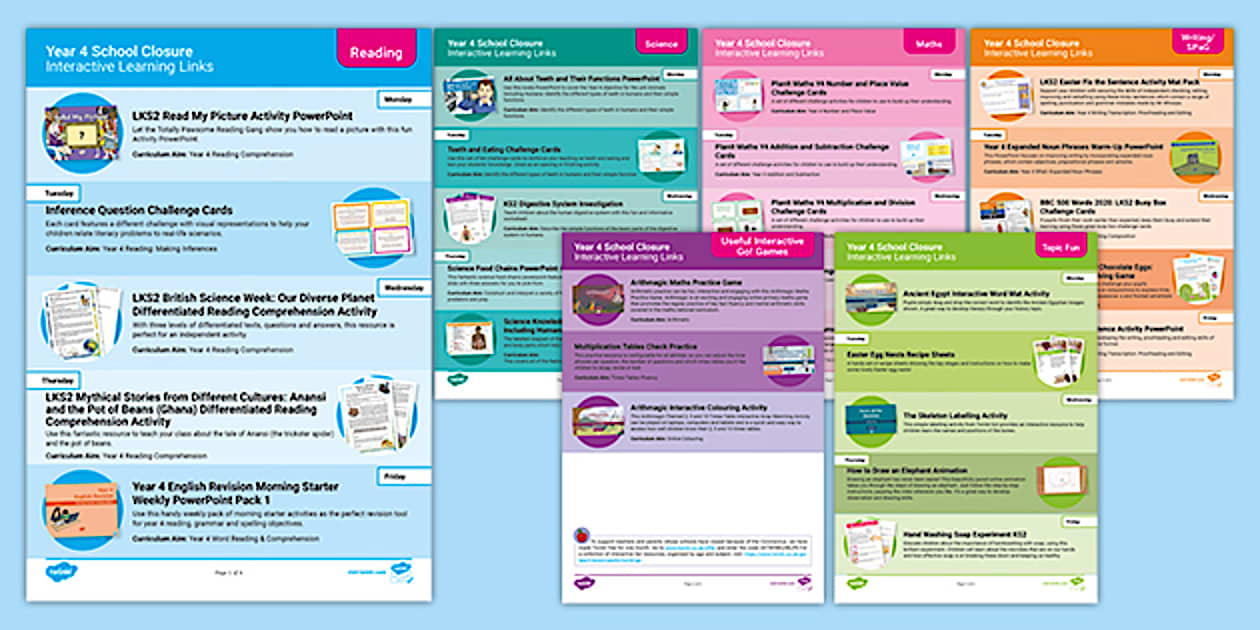 Year 4 Interactive Home Learning Links (teacher made)