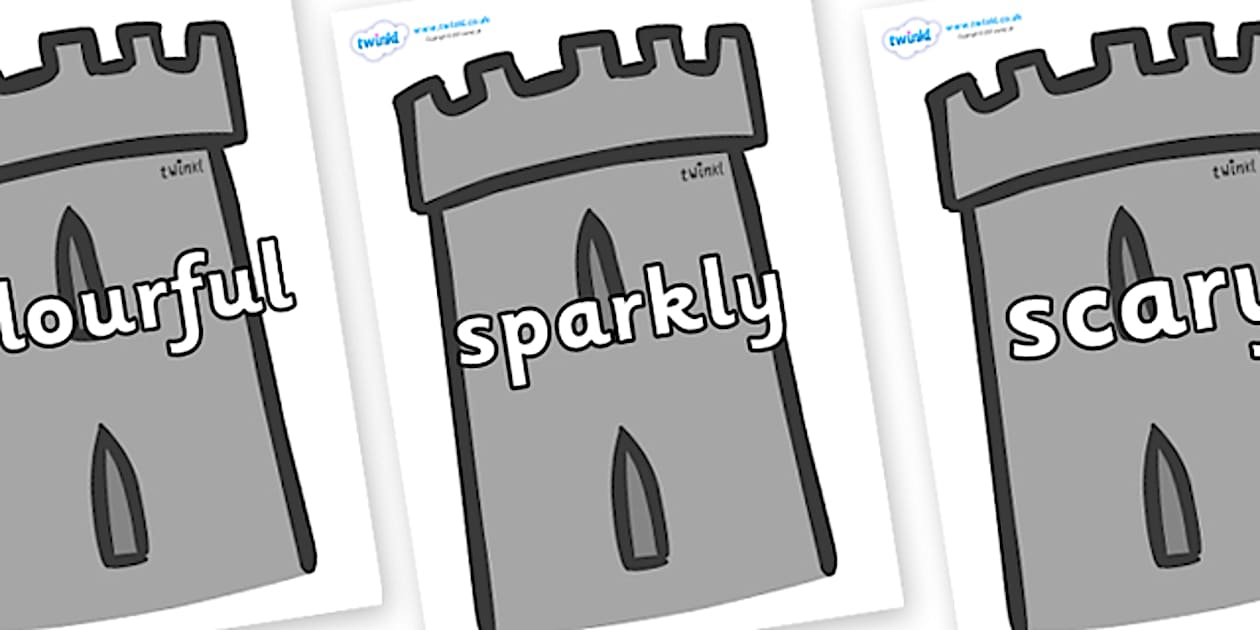 Cursive Wow Words on Turrets (teacher made) - Twinkl