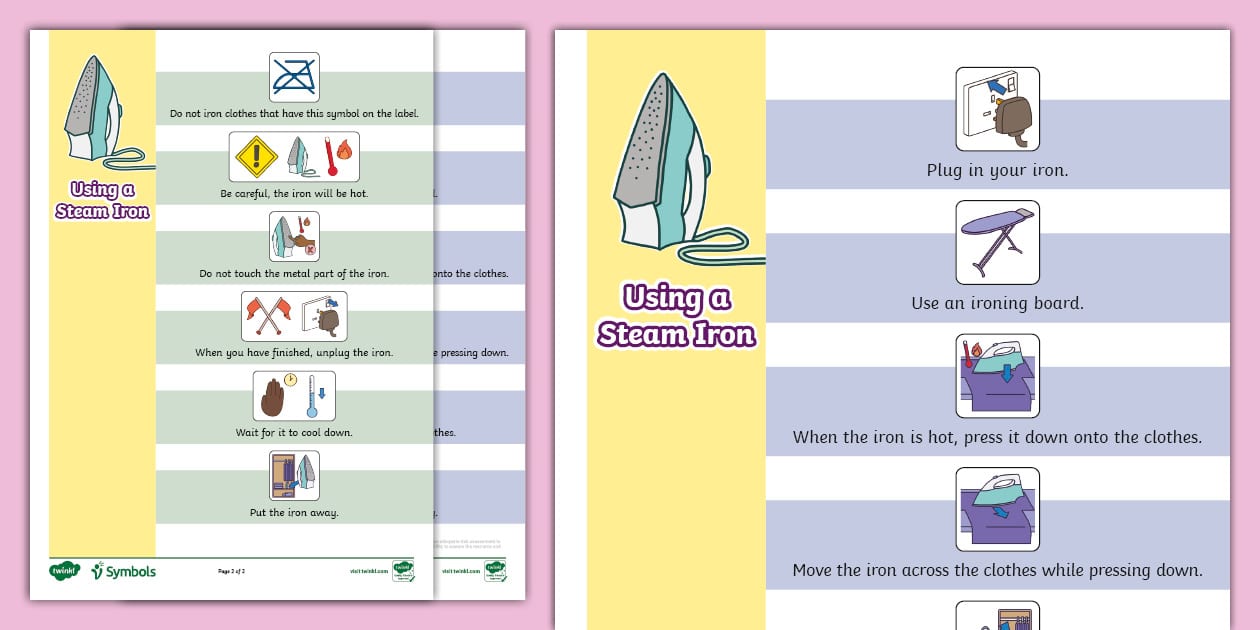 Twinkl Symbols: Using a Steam Iron Safely (teacher made)