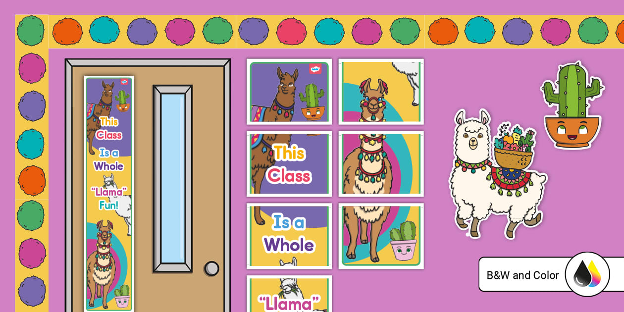 A Whole Llama Fun! Theme Door Decorating Pack (teacher made)