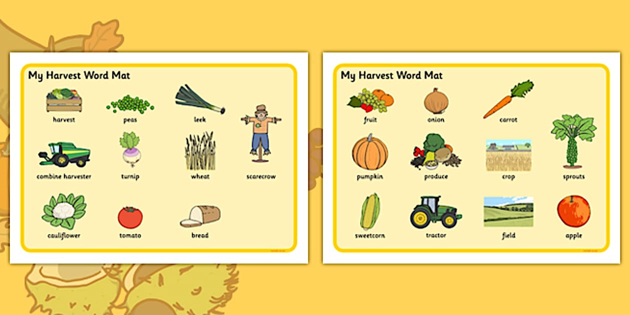 Precursive Harvest Pre-Teaching Word Mat (teacher made)