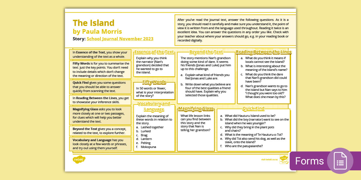 L4 November 2023 School Journal The Island Story Comprehension