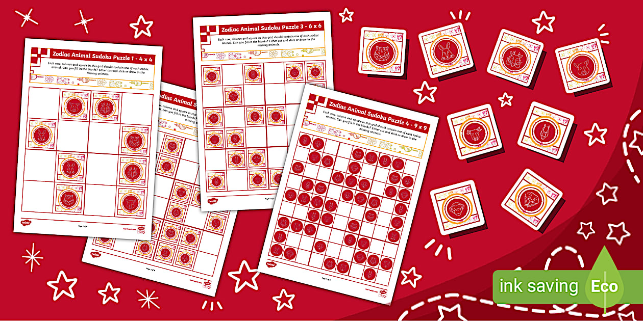 Lunar New Year Zodiac Animal Sudoku (Ages 7 - 11) - Twinkl