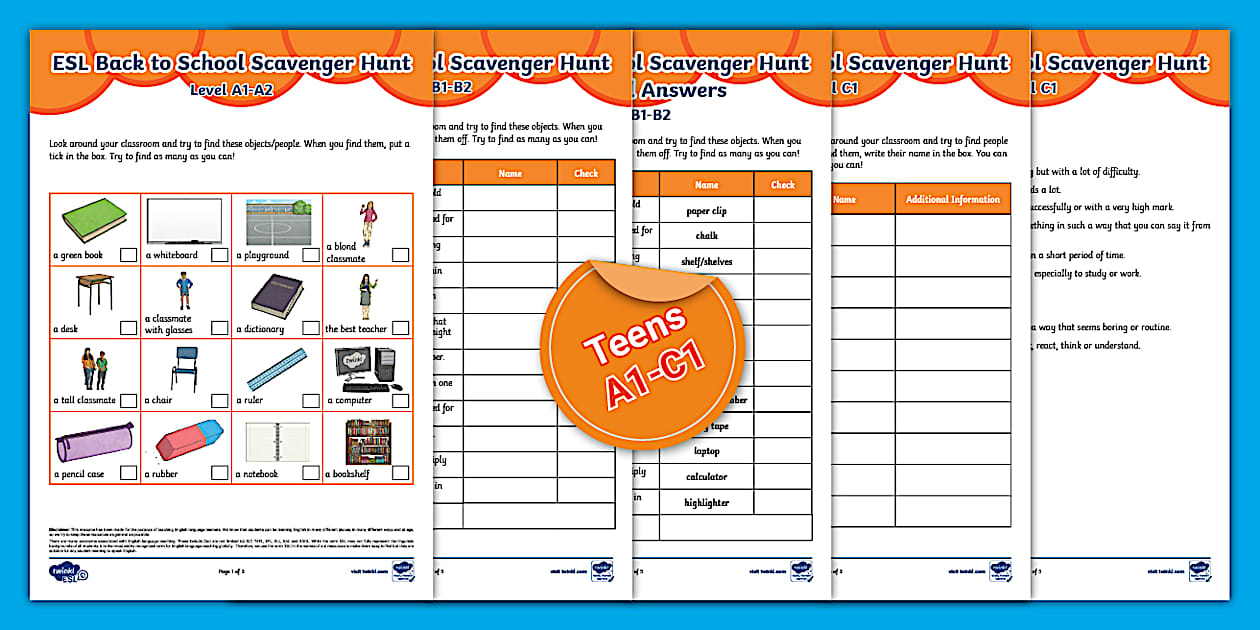 ESL Back to School Scavenger Hunt by Twinkl (teacher made)