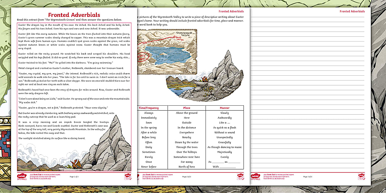 Ks2 Fronted Adverbials Writing Worksheet (KS2 Fantasy Story 'The Wyrmstooth