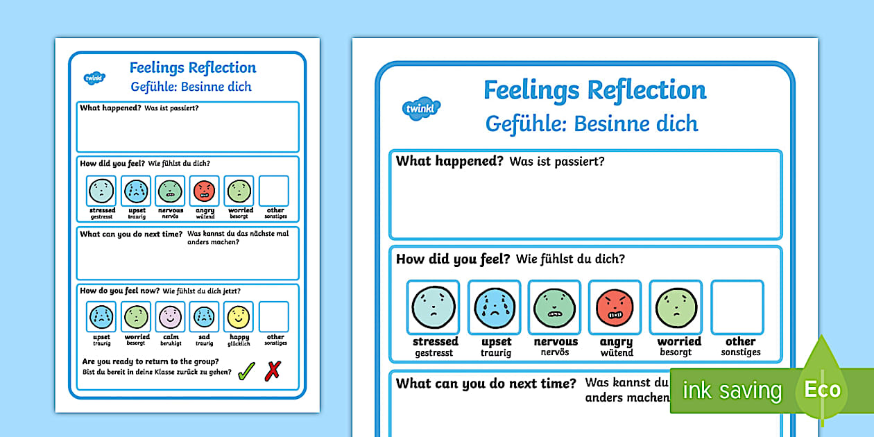 Feelings Reflection Writing Frames English/German - Twinkl