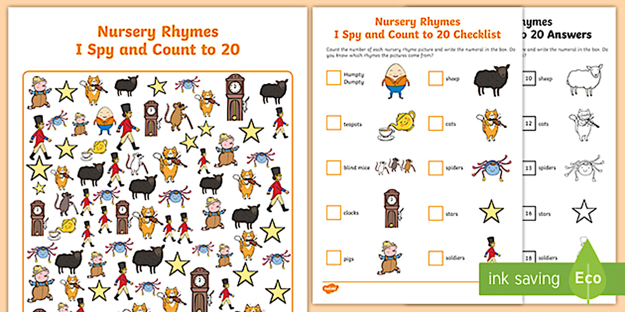 Count to 20 Nursery Rhymes I Spy and Count Activity - Twinkl