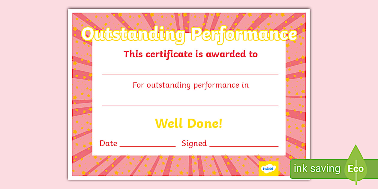 Outstanding Performance Certificate - Twinkl - KS2 - Twinkl