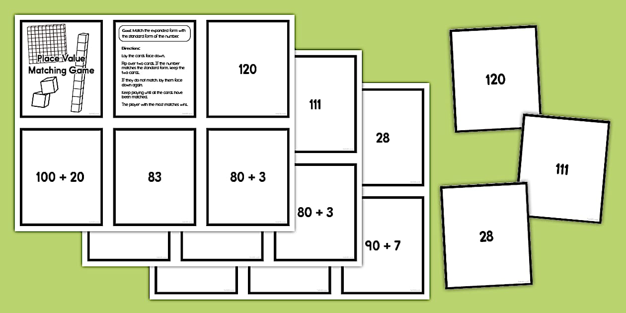 First Grade Place Value Matching Game (teacher made)
