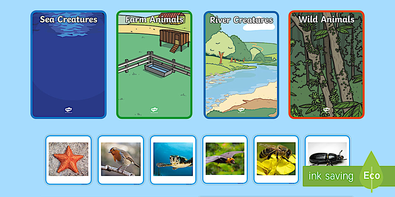 Photo Sea Creatures, Farm Animals, Wild Animals and Minibeasts Sorting