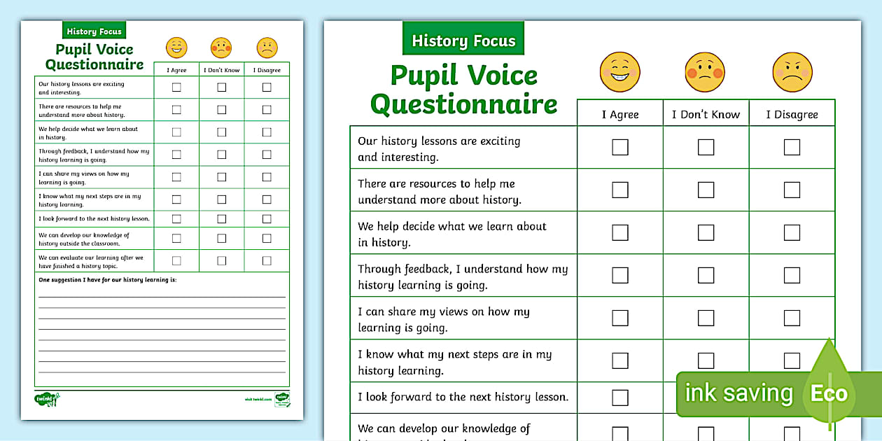 History Subject Leader KS2 Pupil Voice Questionnaire
