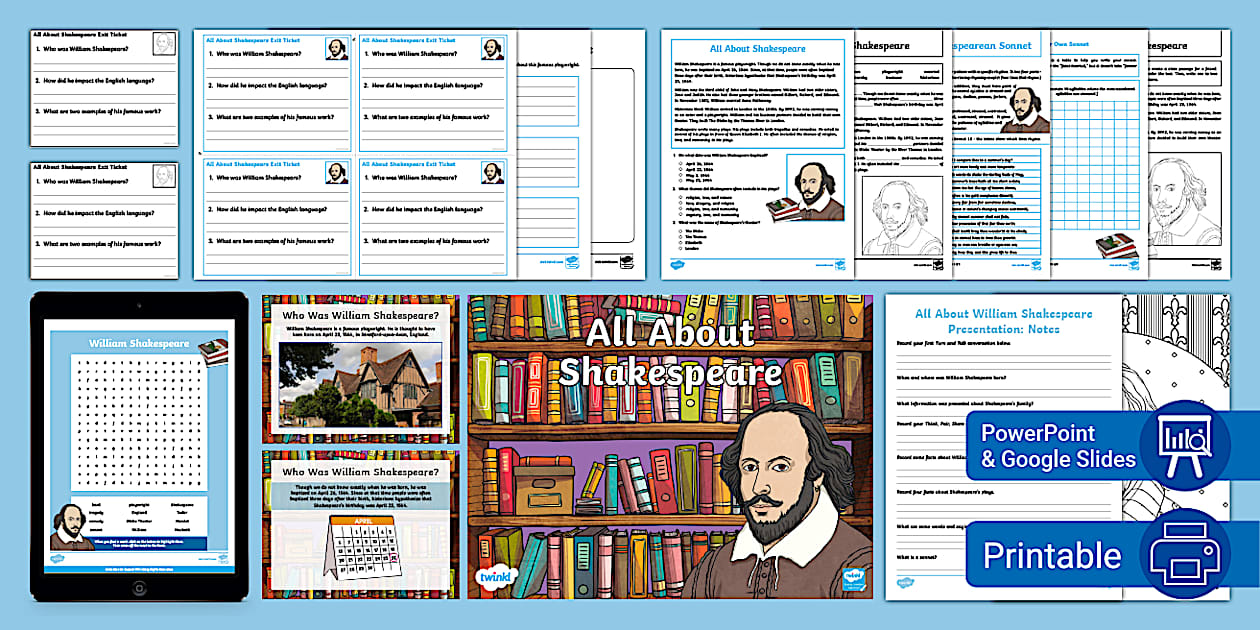 Fourth Grade All About Shakespeare Activity Pack - Twinkl