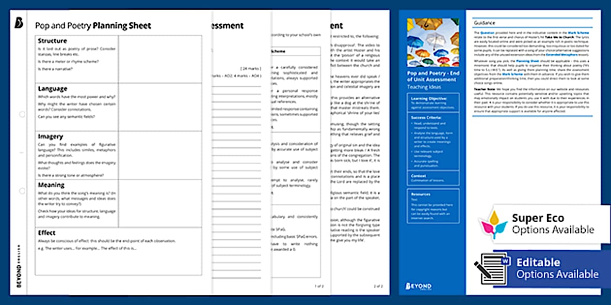 Pop Music and Poetry End of Unit Reading Assessment - Twinkl