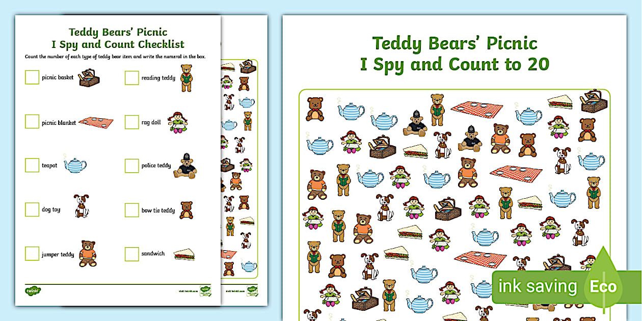 Teddy Bear's Picnic I Spy and Count Activity to 20
