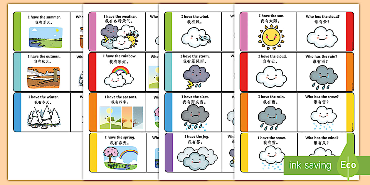 Weather Loop Cards English/Mandarin Chinese - Weather Loop Cards