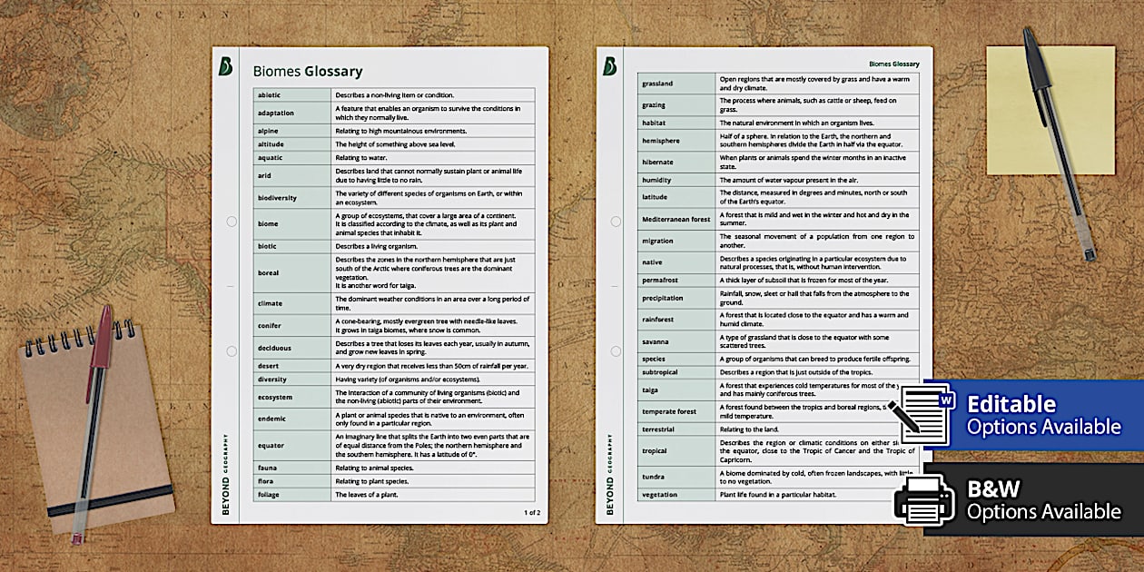 Biomes Glossary | Geography | Beyond Secondary - Twinkl