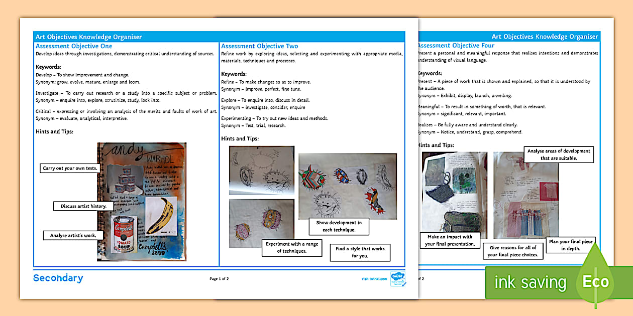 Art Objectives Knowledge Organiser (teacher made) - Twinkl