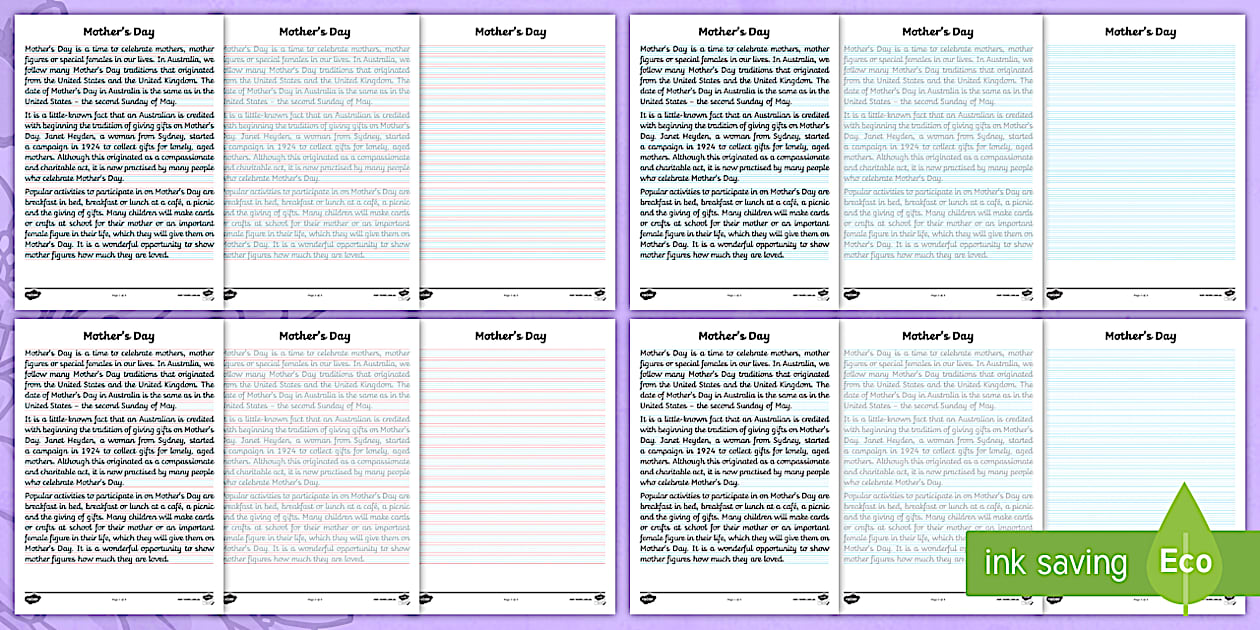 QLD Mother's Day Handwriting Worksheets (teacher made)