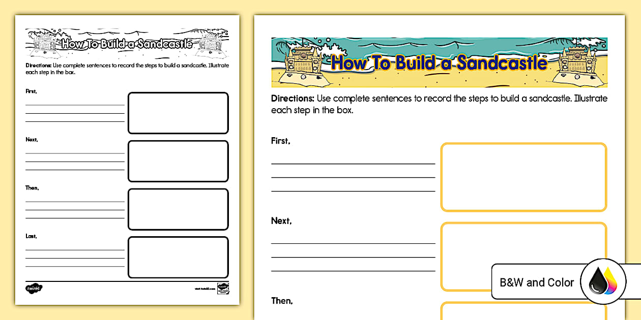 First Grade How To Build a Sandcastle Writing Worksheet