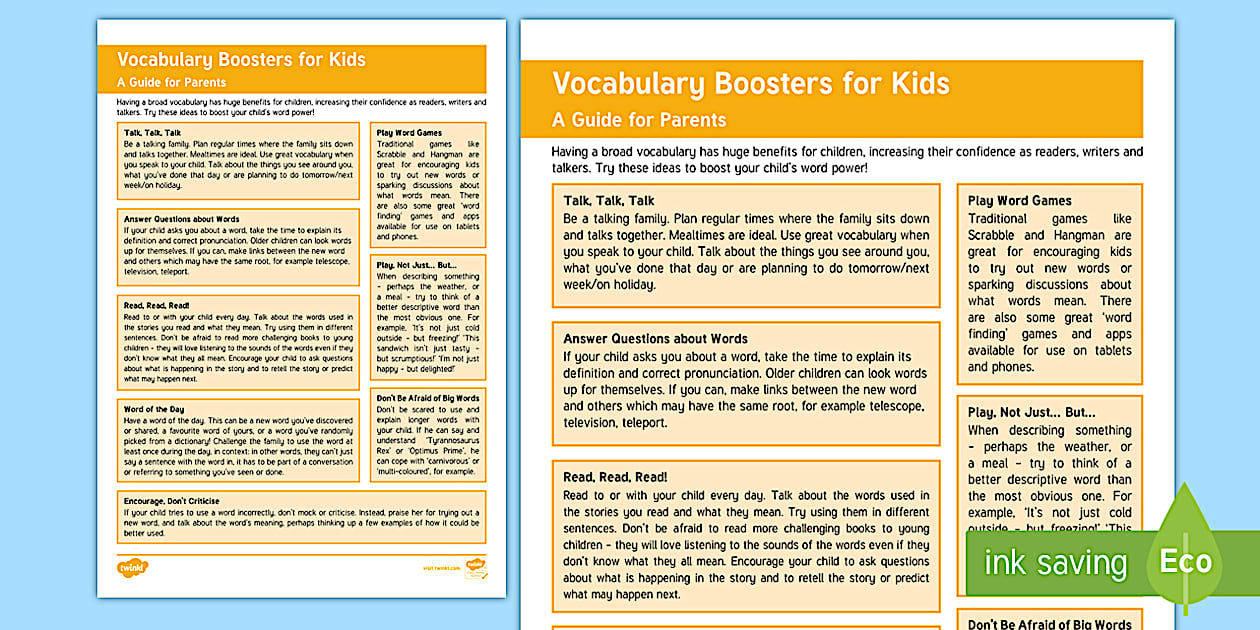 Vocabulary Boosters for Children Parent Guide (teacher made)