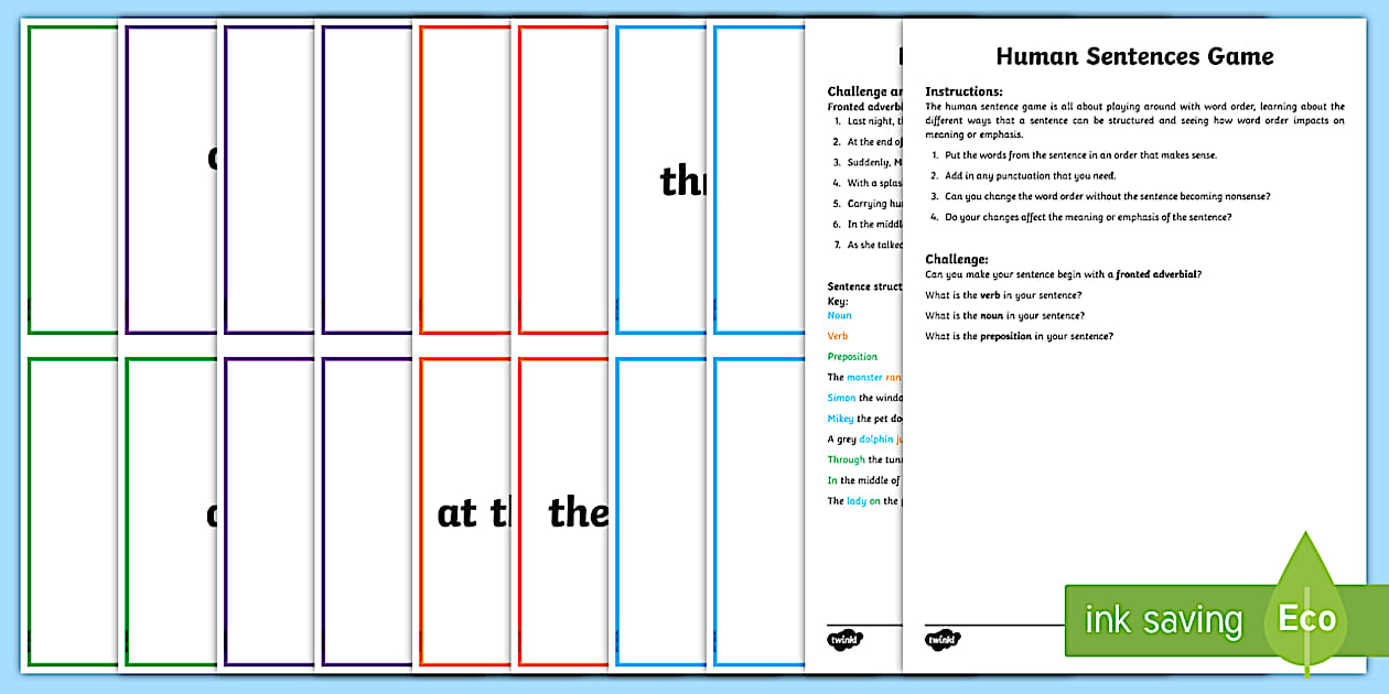 Human Sentences Sentence Building and Ordering Game - Twinkl