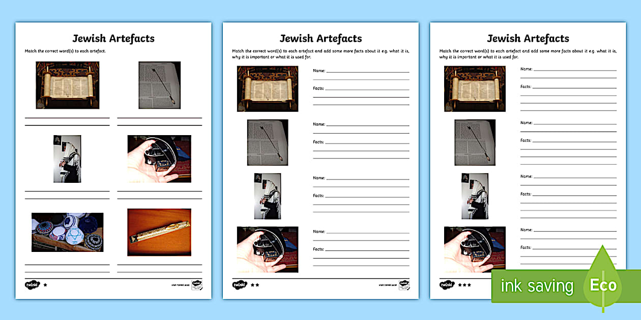 Jewish Artefacts Differentiated Worksheet / Worksheets