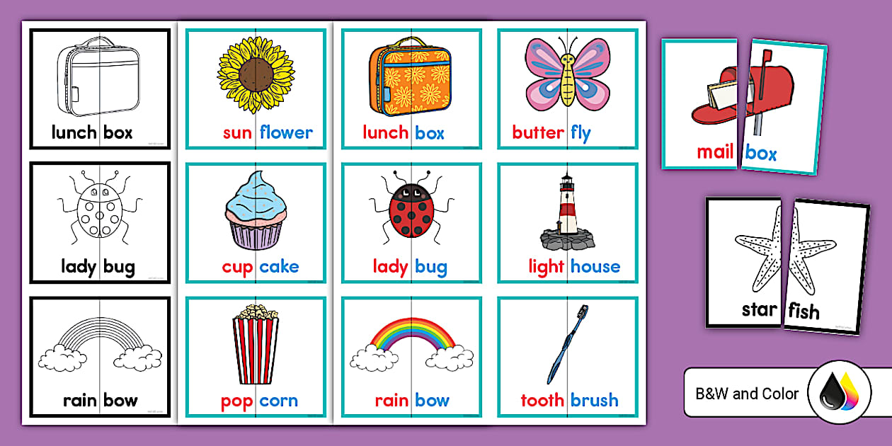 Compound Words Matching Card Game for ELL (teacher made)