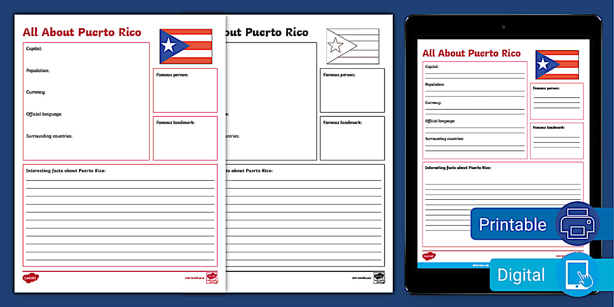 All About Puerto Rico Research Worksheet for 3rd-5th Grade