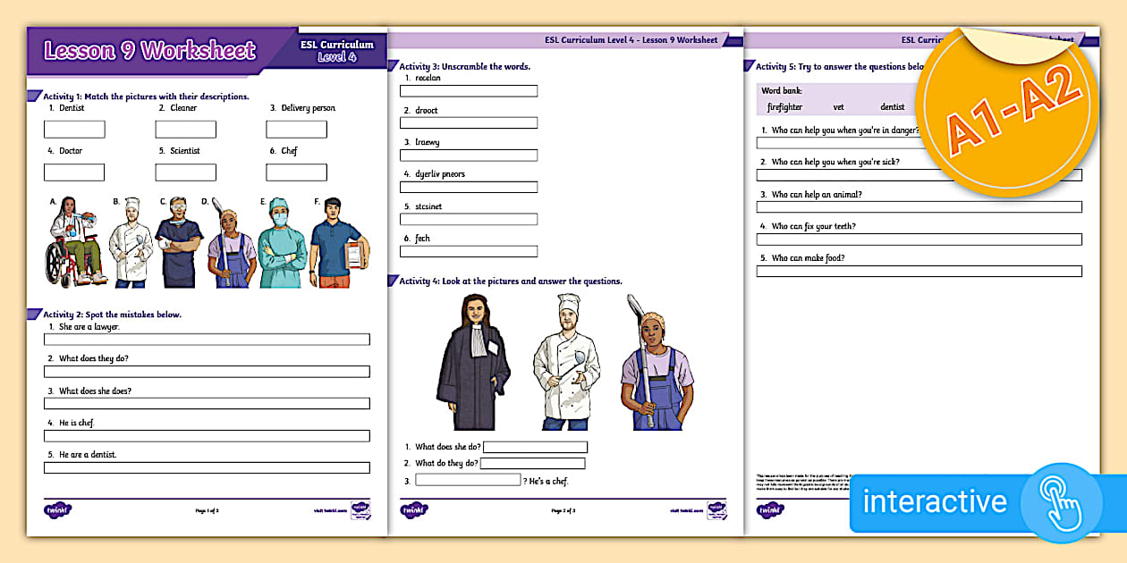 ESL Curriculum Level 4, Lesson 9 Interactive Worksheet