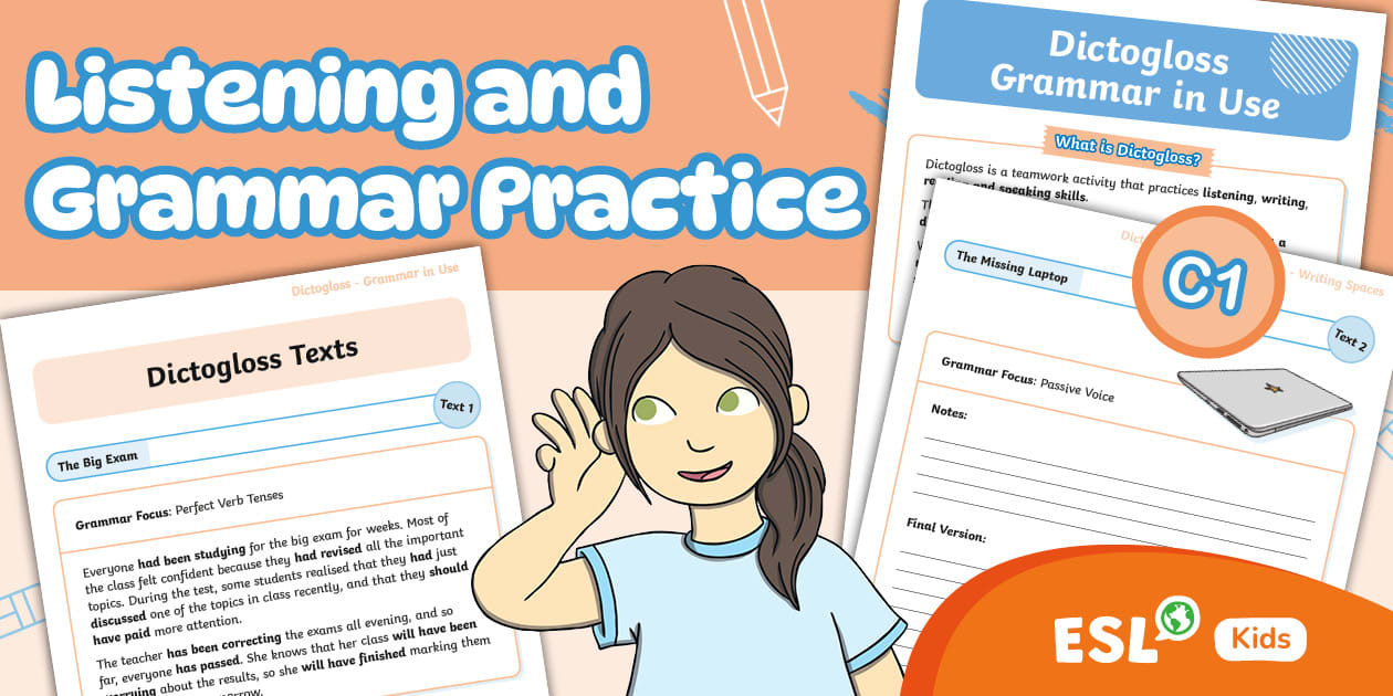 ESL Grammar Dictation Activity Sheet for C1 Kids