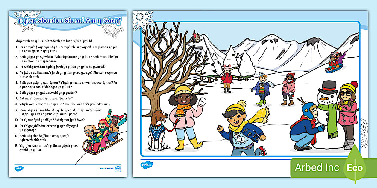 Taflen Sbarduno Siarad Am y Gaeaf (Teacher-Made) - Twinkl