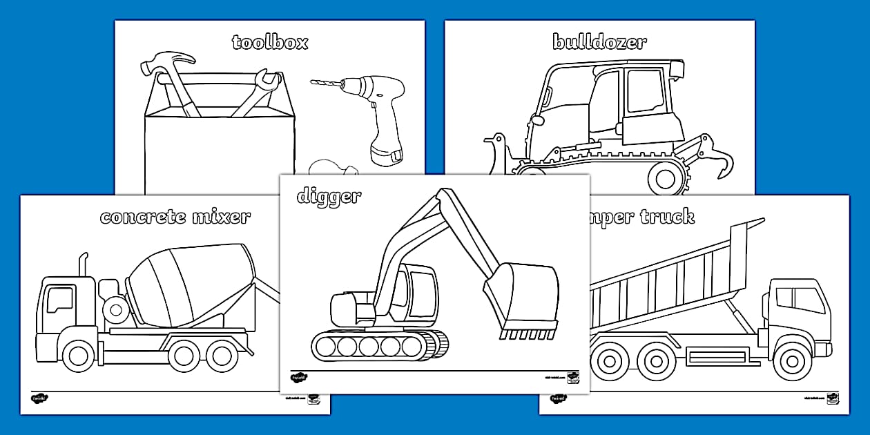Construction Picture and Word Colouring Sheets | Twinkl