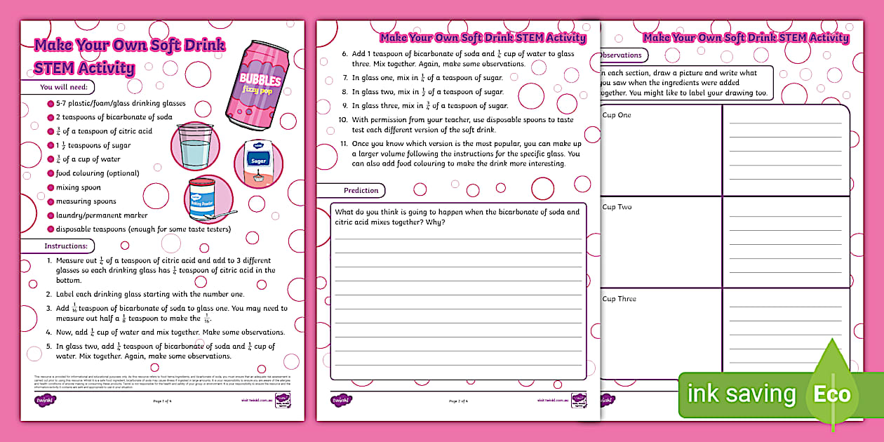 Make Your Own Soft Drink STEM Activity | F-2 Food Resources