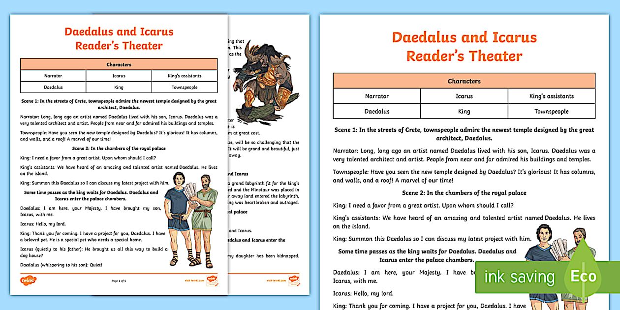 Editable Daedalus and Icarus Reader's Theater for 3rd-5th Grade