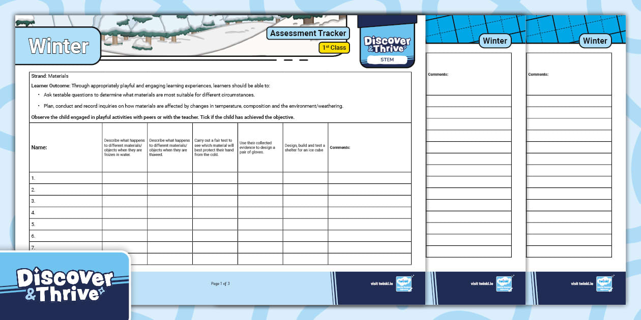 STEM Winter Assessment Tracker for Materials (teacher made)