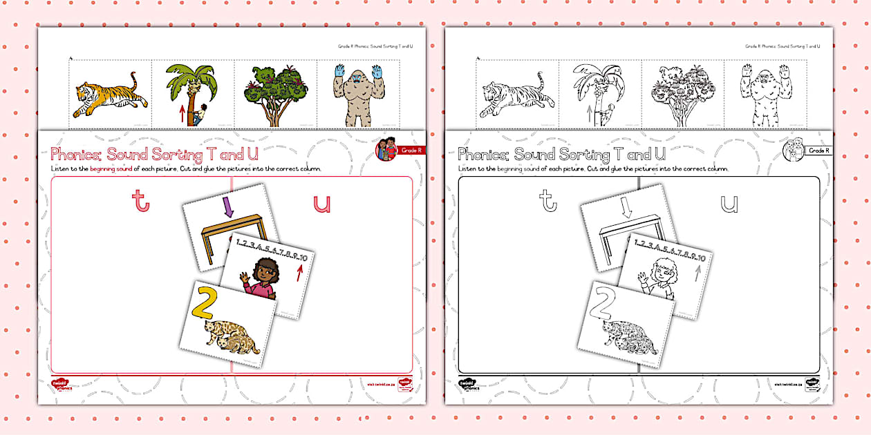 Grade R Phonics: Sound Sorting Cut-and-Paste Activity T and U