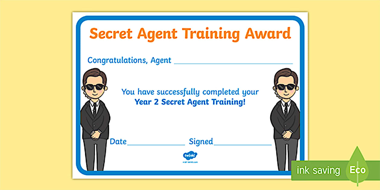 Editable Secret Agent Training Certificate (teacher made)
