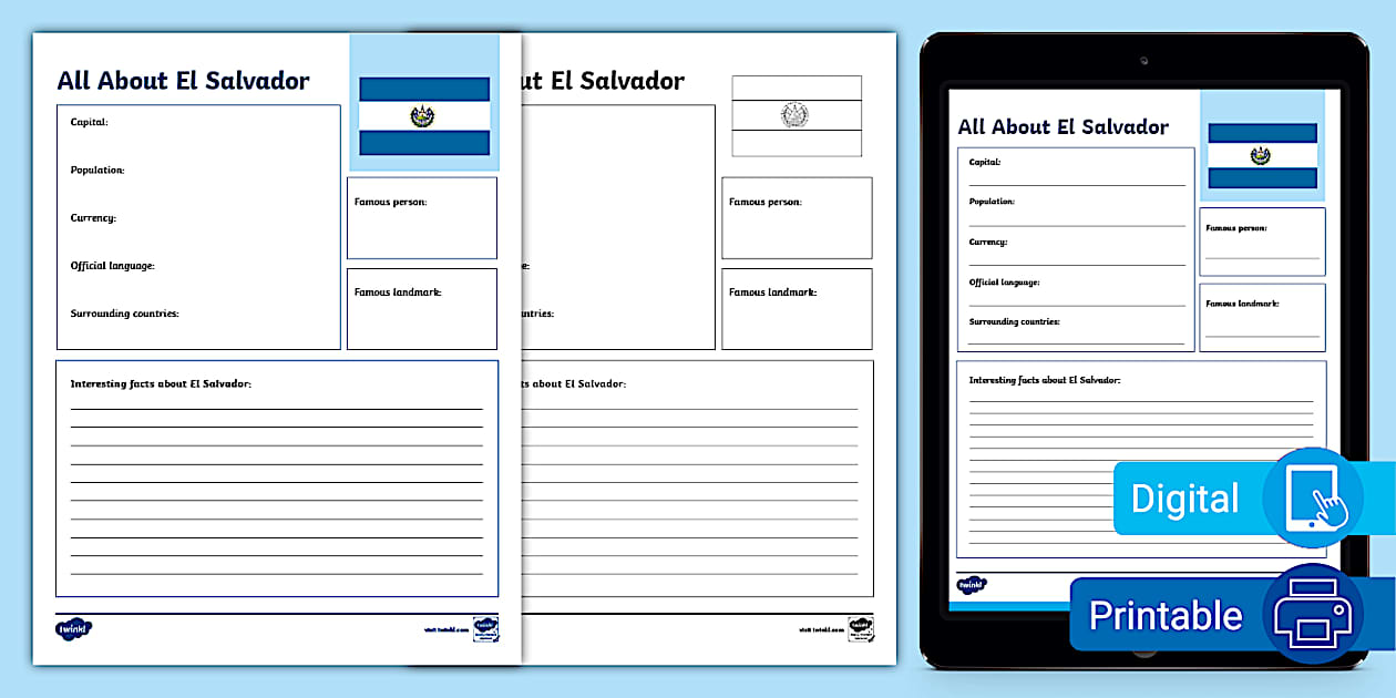All About El Salvador Research Worksheet (teacher made)