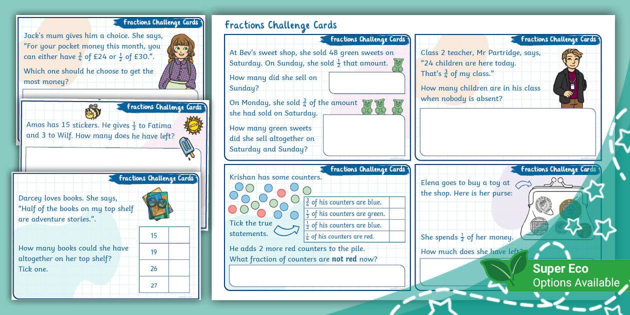 Fractions: Fractions Challenge Cards (Ages 6 - 7) - Twinkl