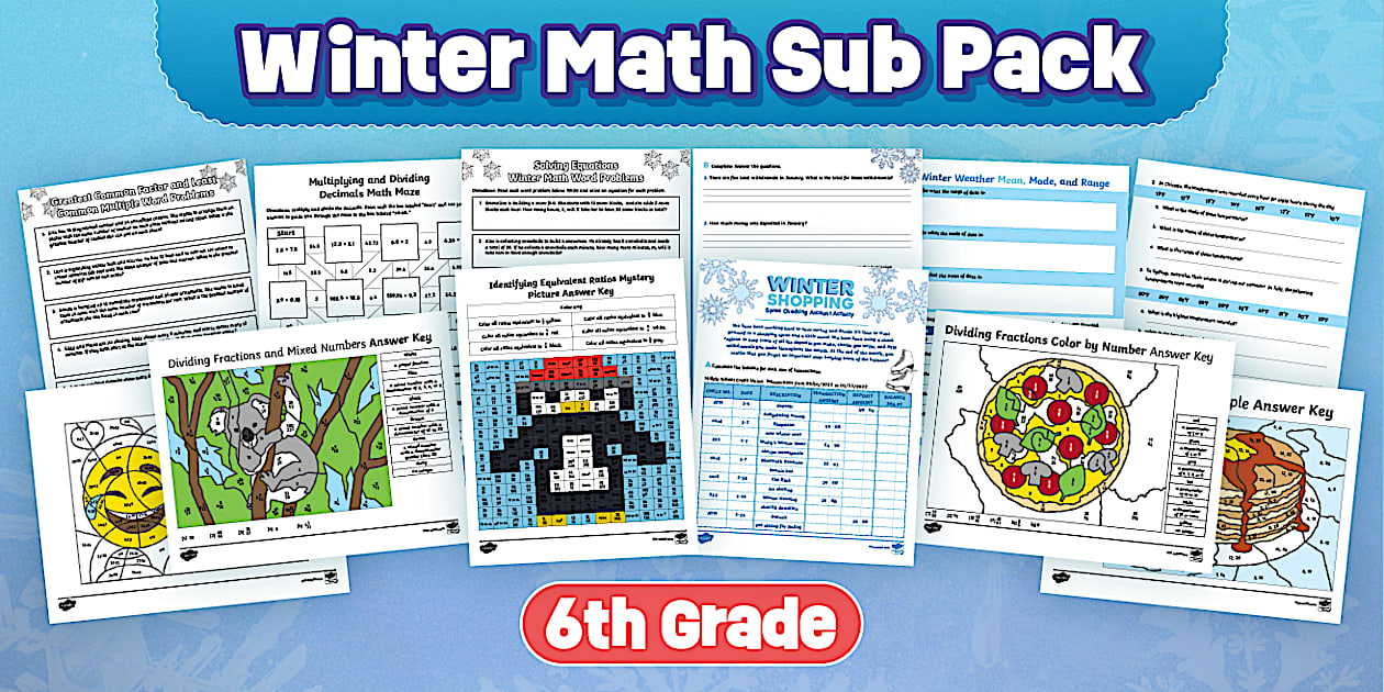 Sixth Grade Winter Math Sub Pack