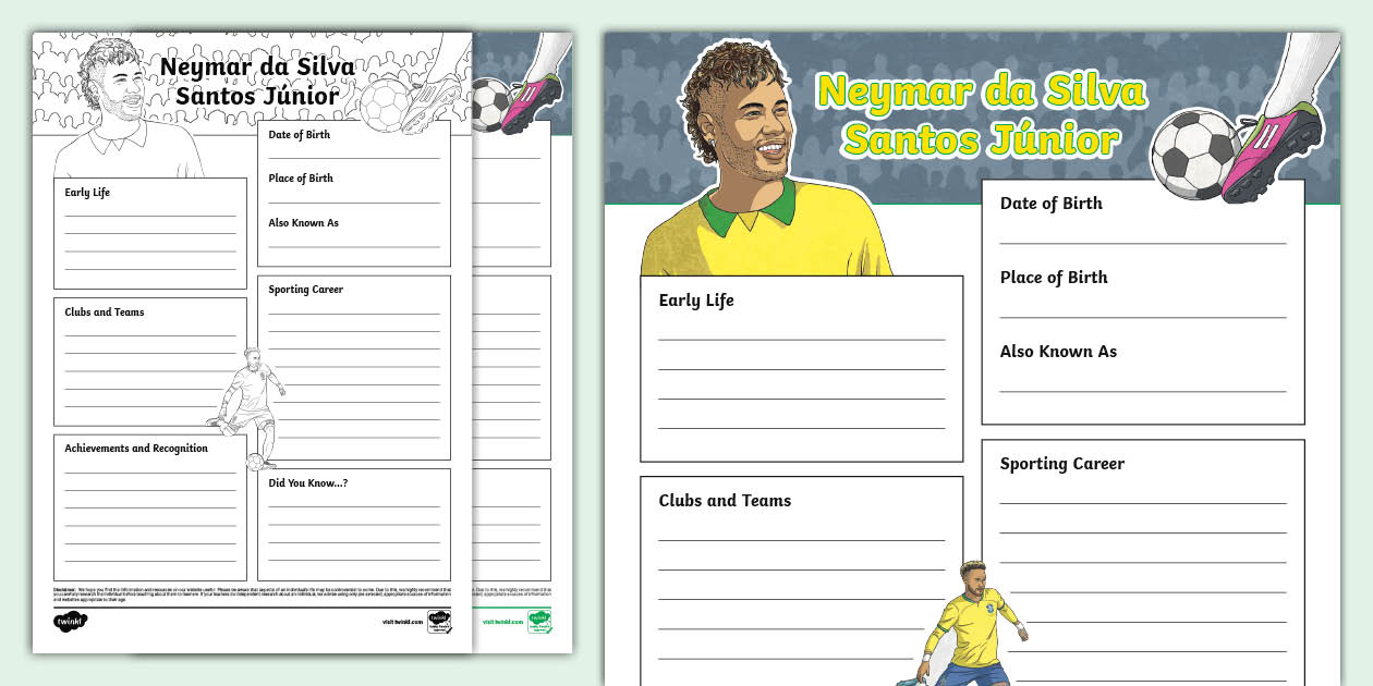 Neymar Fact File Template - Twinkl Writing Frame - Twinkl