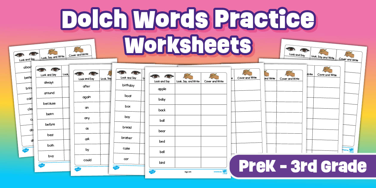 Dolch Words Look, Say, Cover, and Write Practice Worksheets