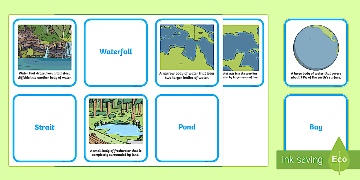 Editable Bodies of Water Matching Cards (teacher made)