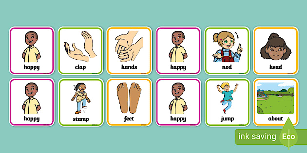 If You're Happy and You Know It Nursery Rhyme Picture Flashcards