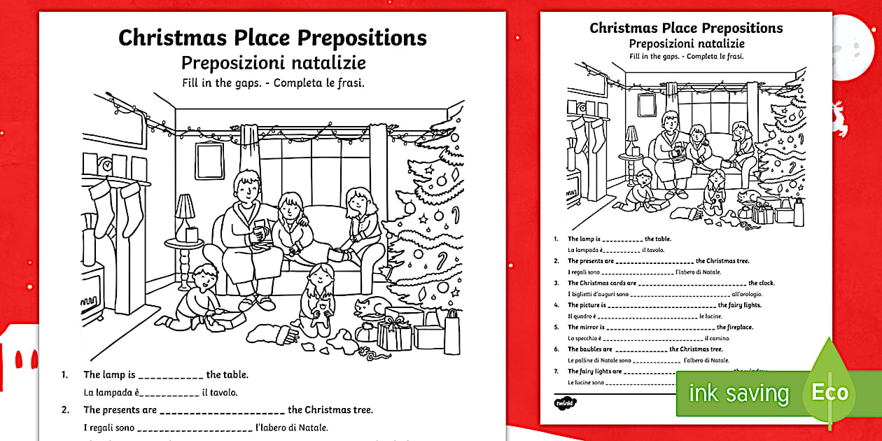 Christmas Place Prepositions Fill in the Gaps Worksheet / Worksheet