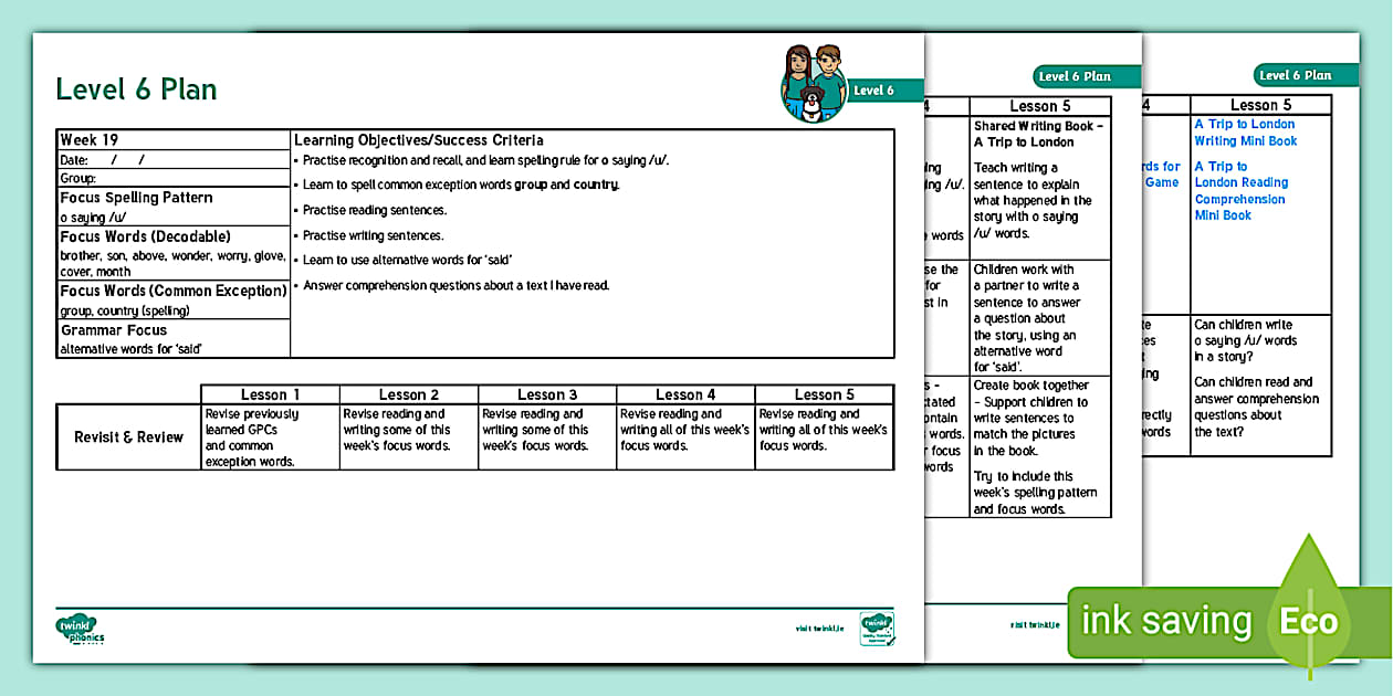 'o' saying /u/ Lesson Plan - Level / Phase 6 Week 19 Twinkl Phonics