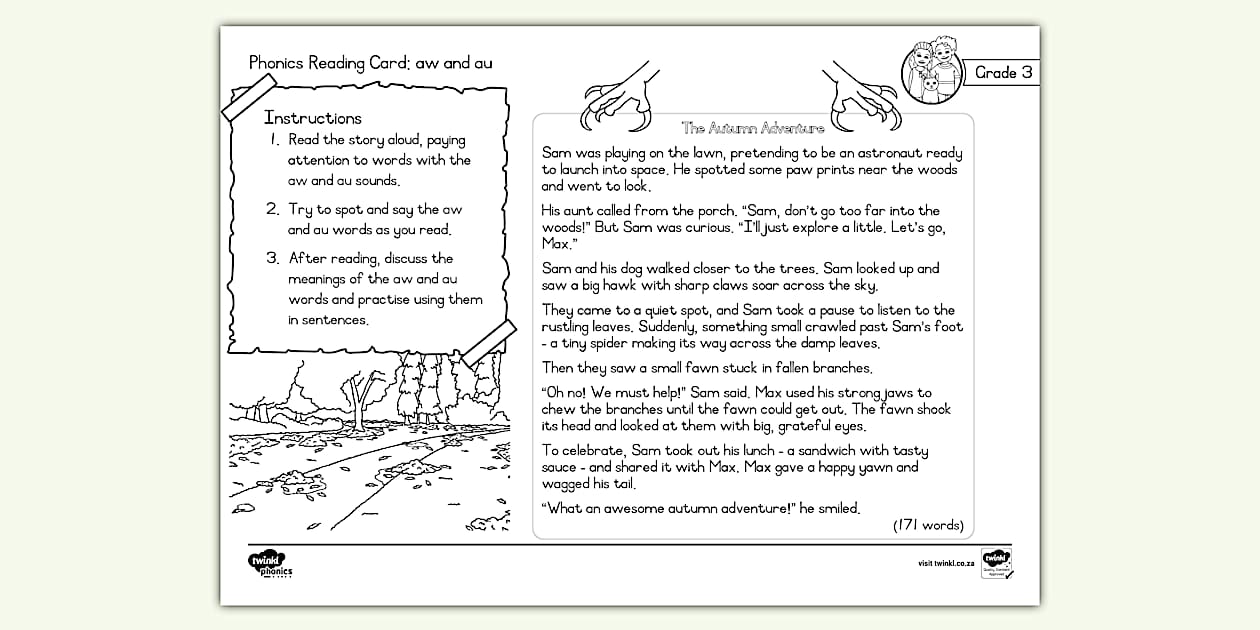 G3 Phonics - T2 - aw and au sound - Reading Card (CAPS)