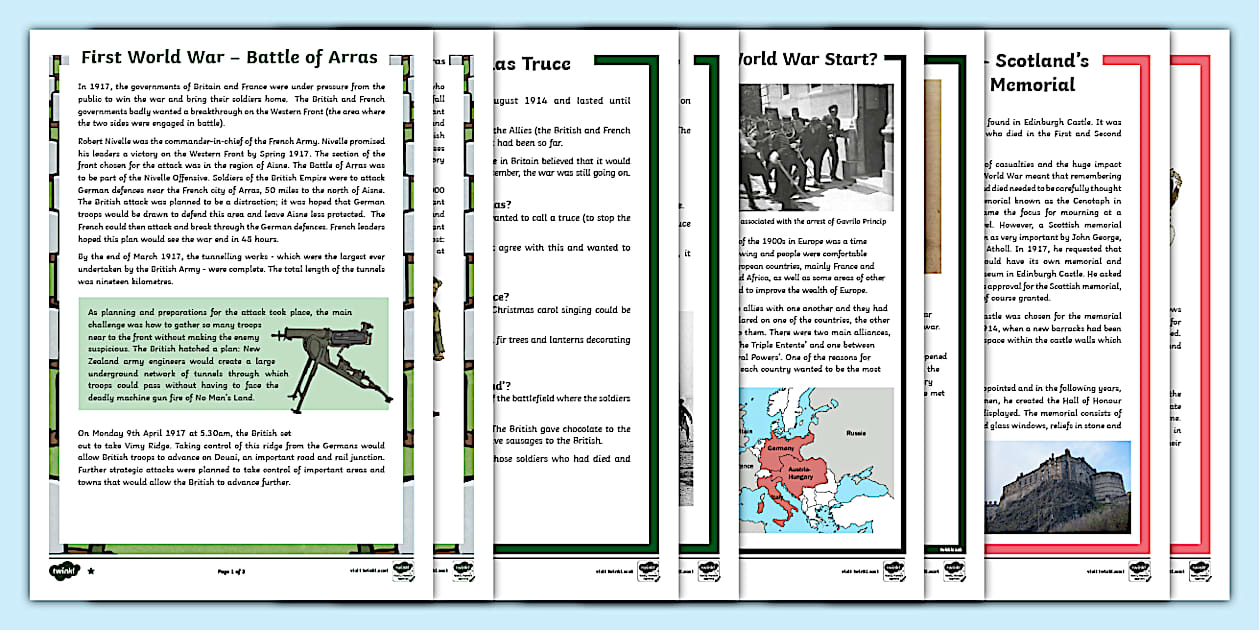 First World War Differentiated Reading Comprehension Resource Pack