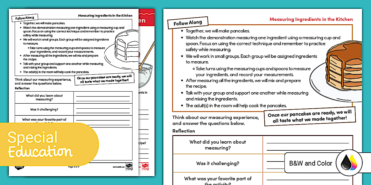 Life Skills: Measuring Ingredients in the Kitchen Worksheet